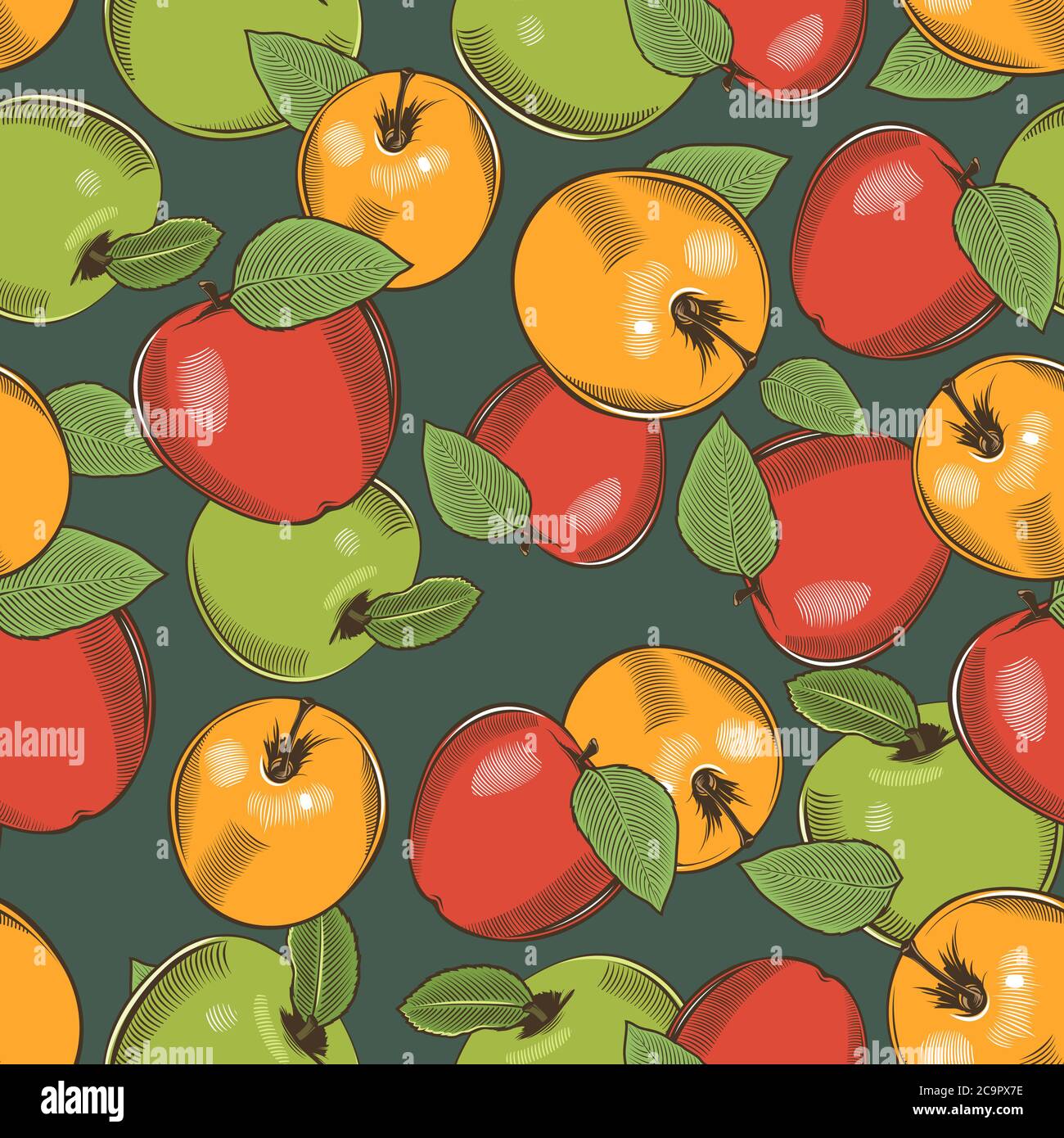 Seamless pattern with apples of different colors in vintage style Stock ...