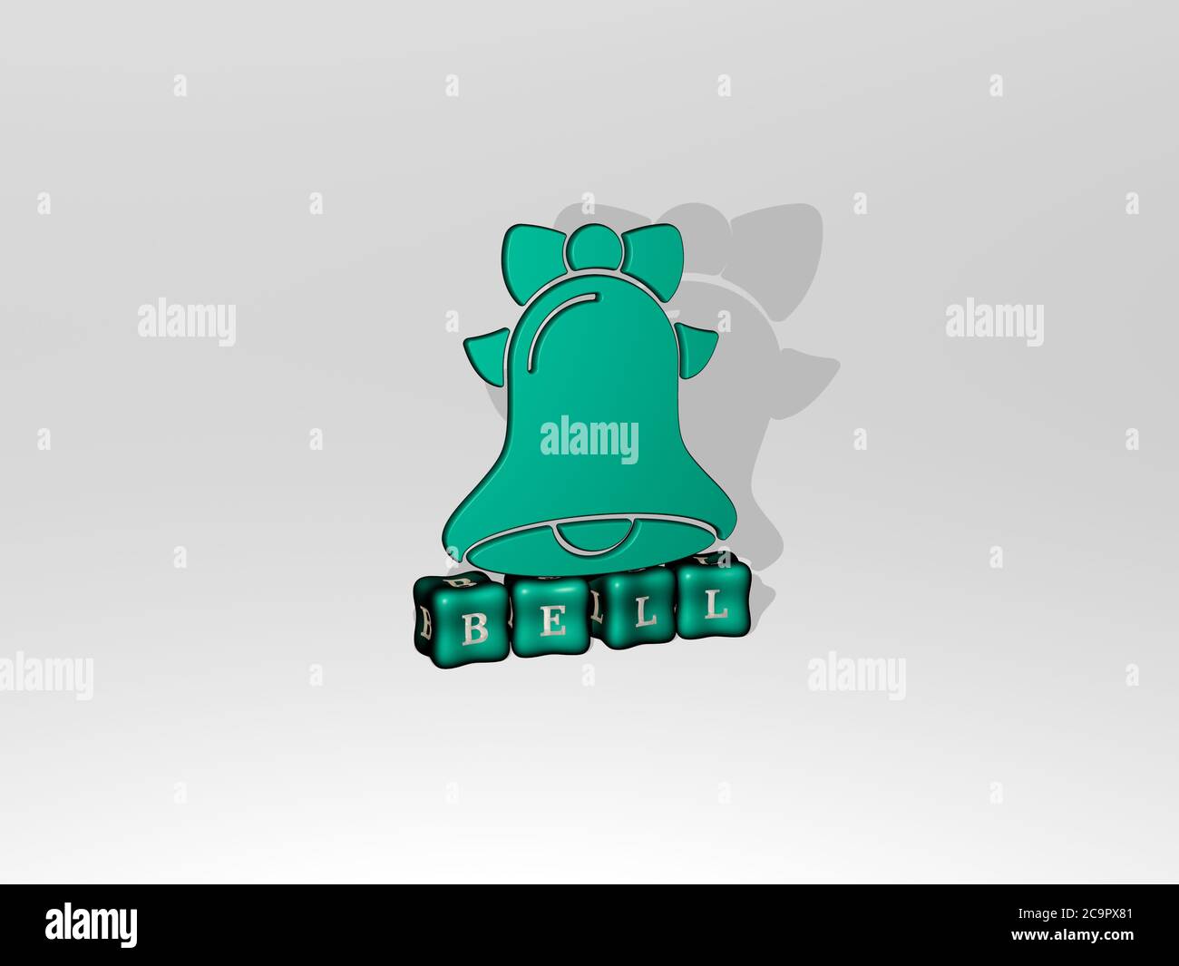 3D illustration of bell graphics and text made by metallic dice letters ...