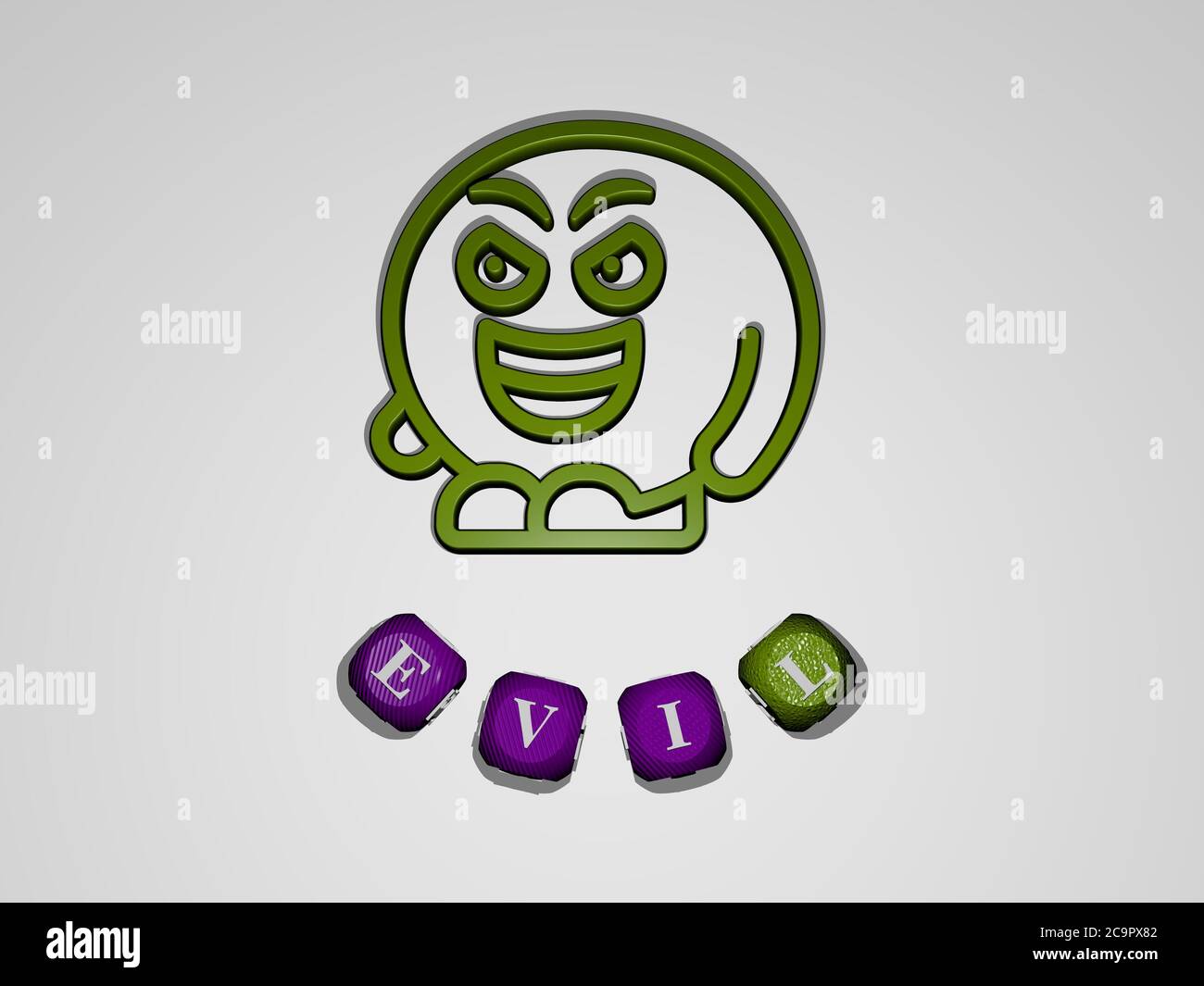 3D representation of EVIL with icon on the wall and text arranged by ...