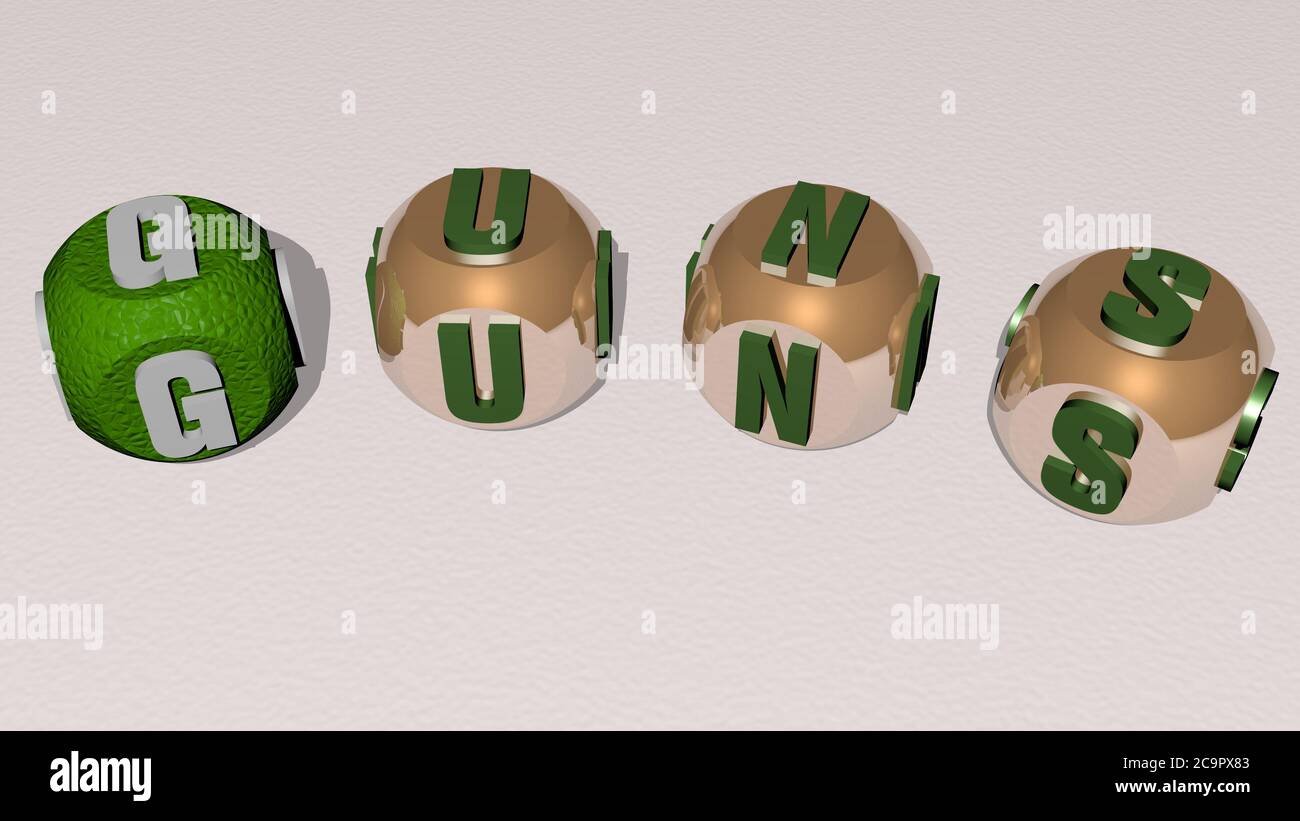combination of GUNS built by cubic letters from the top perspective ...