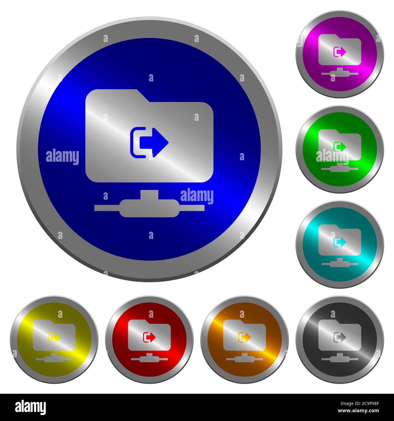 FTP sign out icons on round luminous coin-like color steel buttons ...