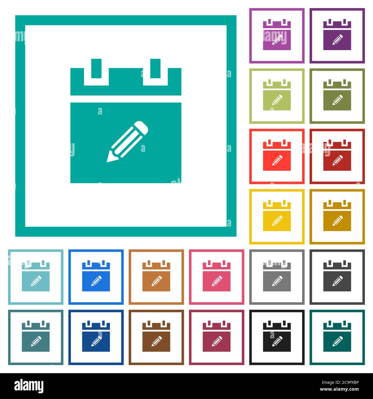 Edit schedule item flat color icons with quadrant frames on white ...