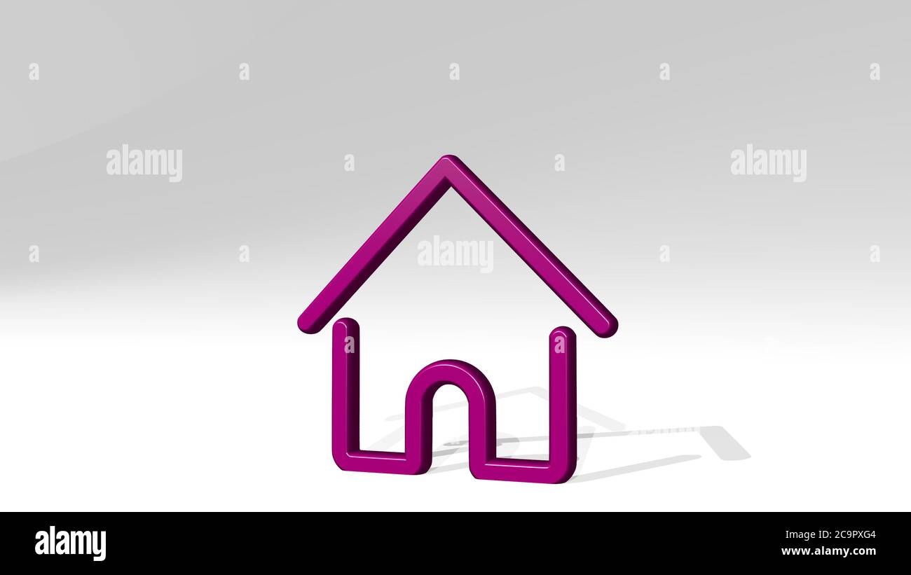 HOUSE stand with shadow. 3D illustration of metallic sculpture over a ...