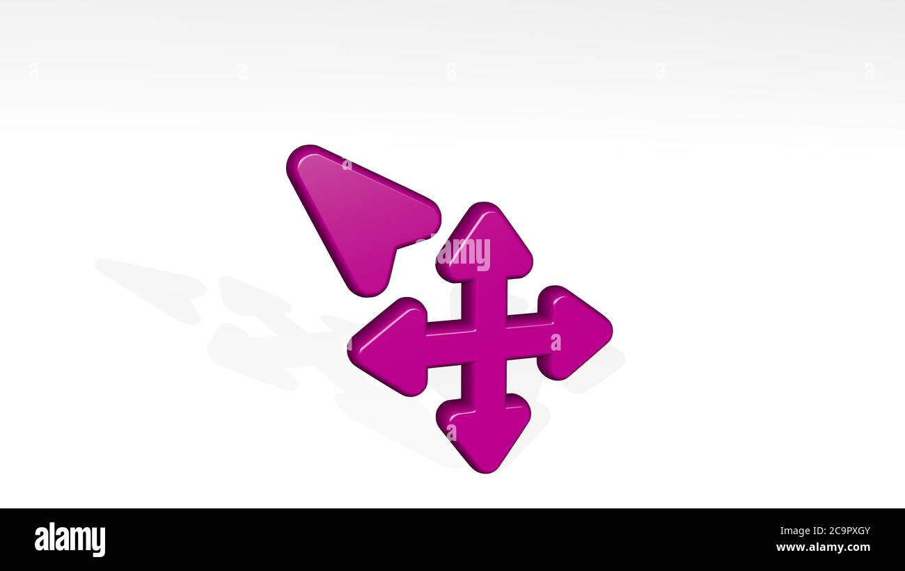 cursor select stand with shadow. 3D illustration of metallic sculpture ...