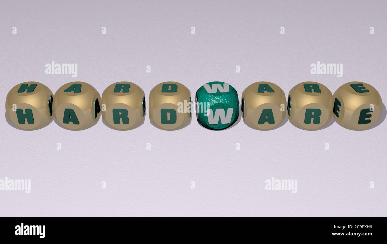 combination of hardware built by cubic letters from the top perspective ...