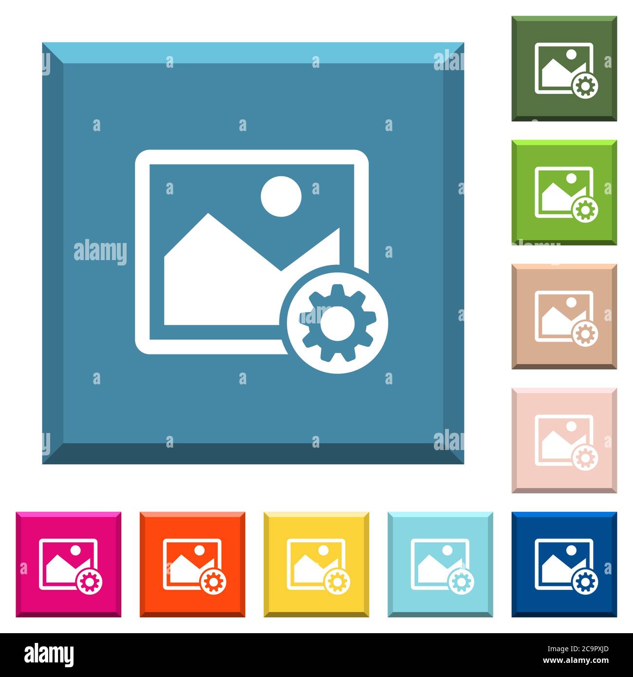 Image settings white icons on edged square buttons in various trendy ...