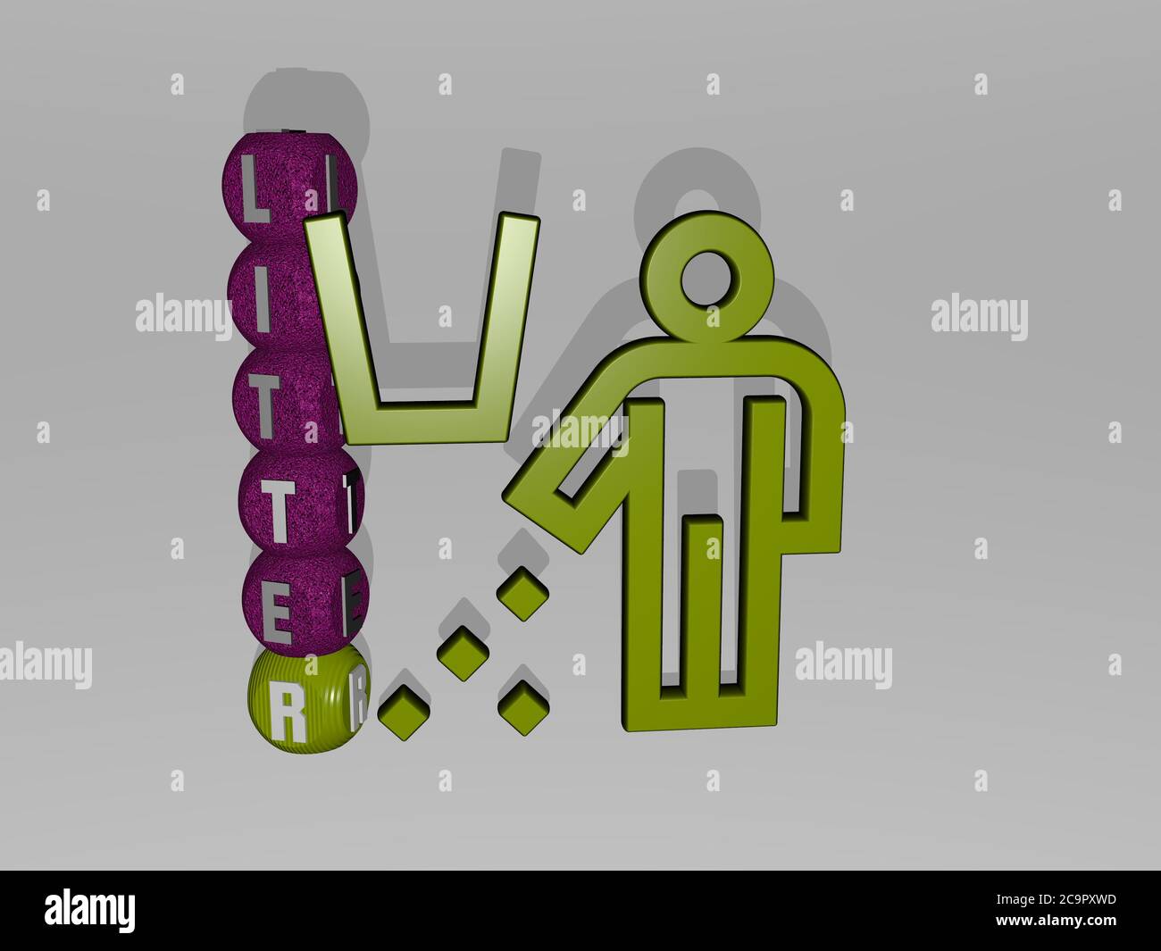 3D representation of litter with icon on the wall and text arranged by ...