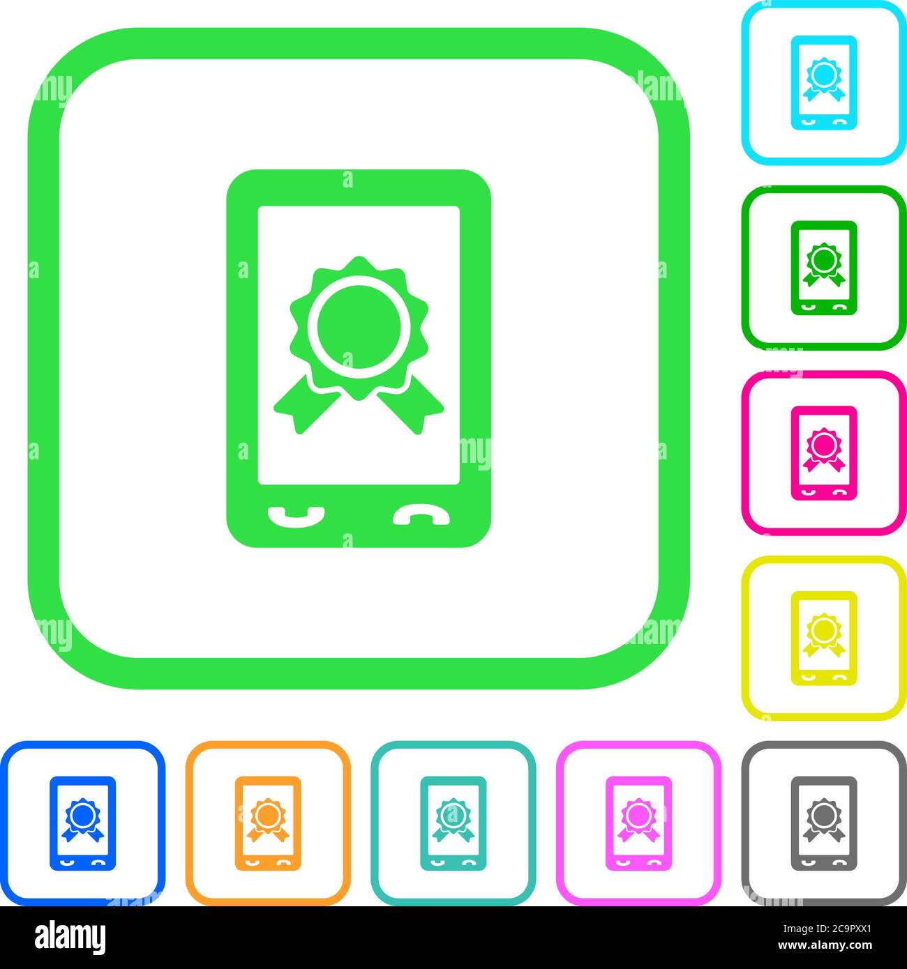 Mobile certification vivid colored flat icons in curved borders on white background Stock Vector ...