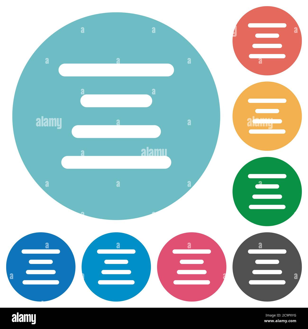 Text align center flat white icons on round color backgrounds Stock Vector Image & Art - Alamy