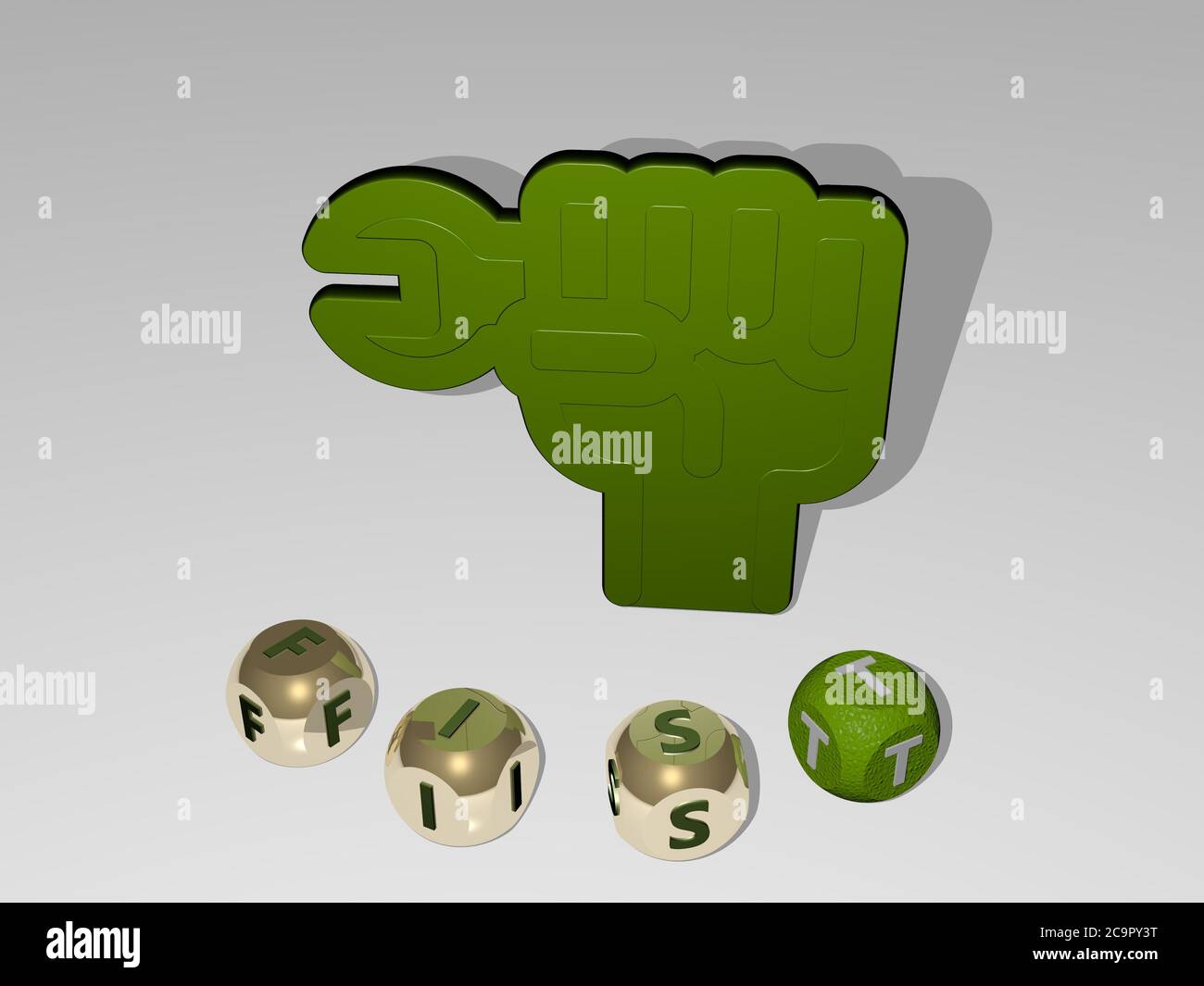 3D illustration of fist graphics and text around the icon made by ...