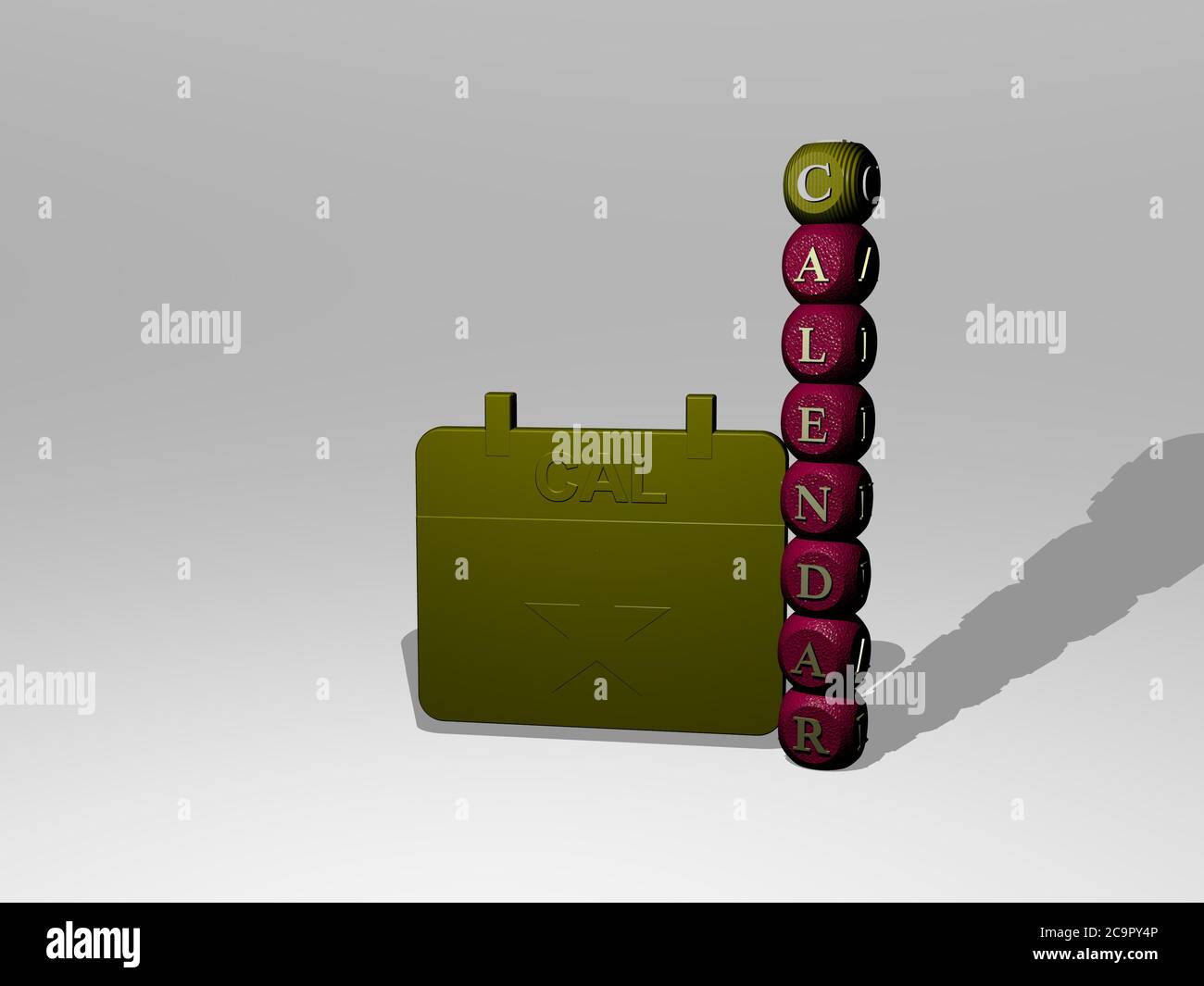 3D representation of CALENDAR with icon on the wall and text arranged ...
