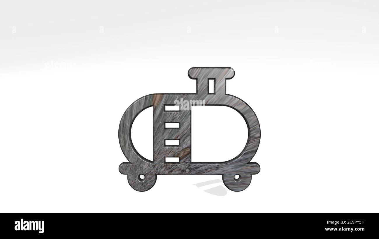 railroad wagon casting shadow from a perspective. A thick sculpture ...