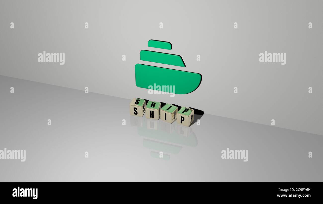 3D representation of ship with icon on the wall and text arranged by ...