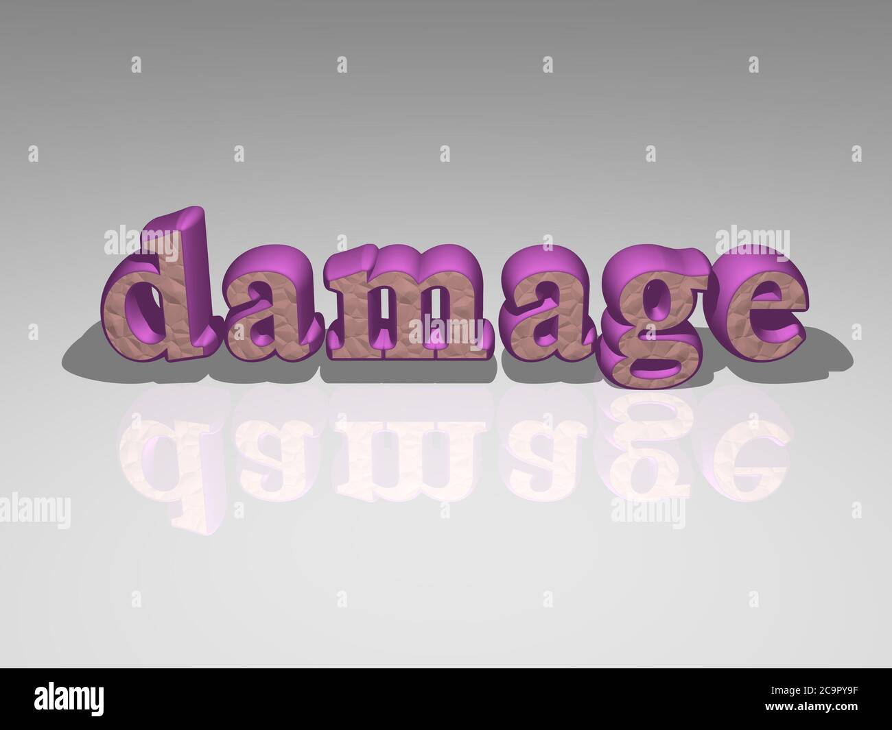 3D illustration of damage text with light perspective and shadows, an ...