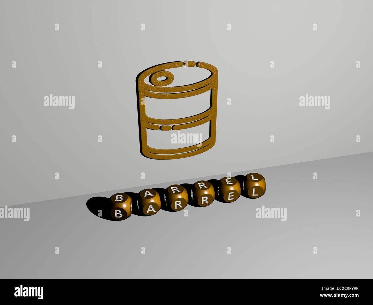 3D representation of barrel with icon on the wall and text arranged by ...