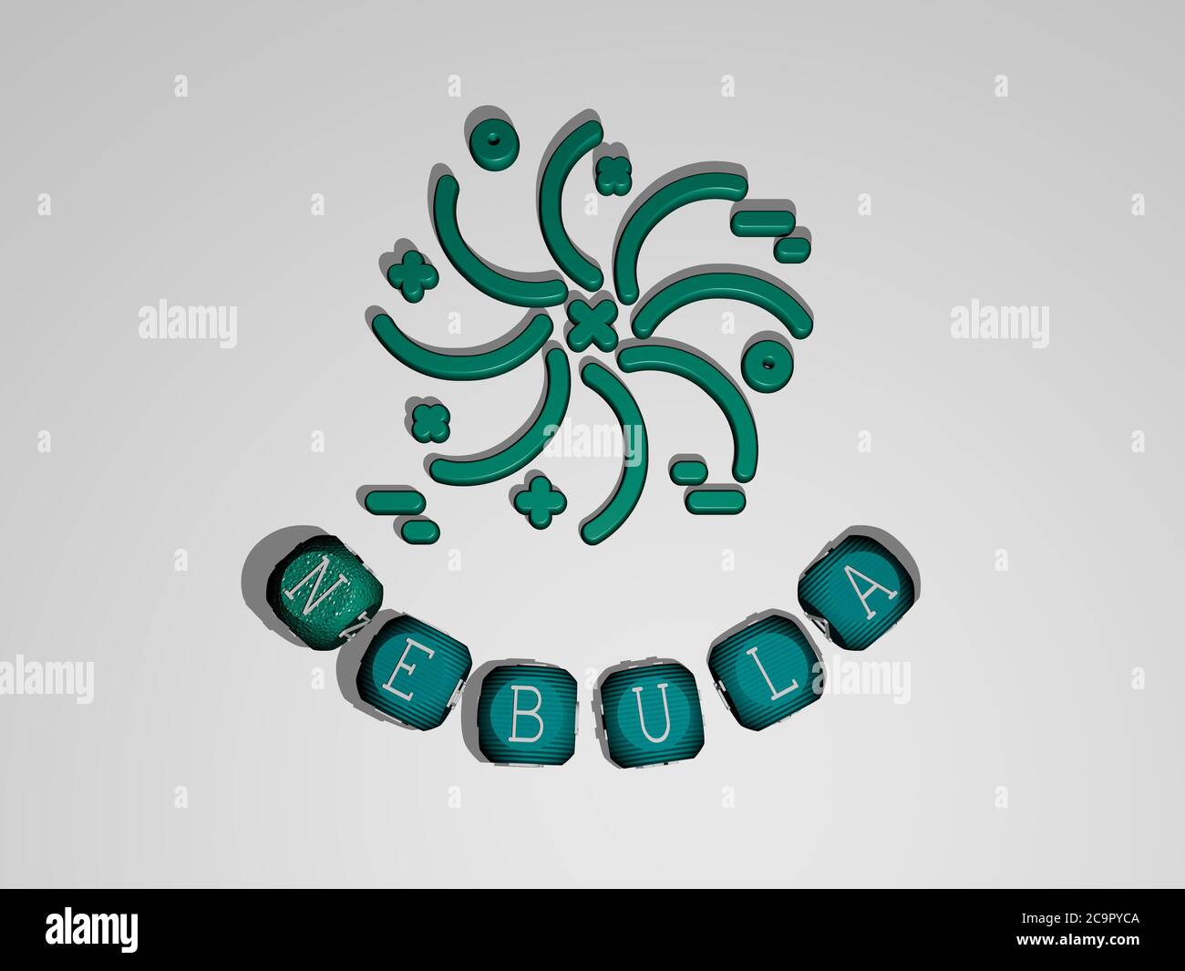 3D representation of nebula with icon on the wall and text arranged by ...