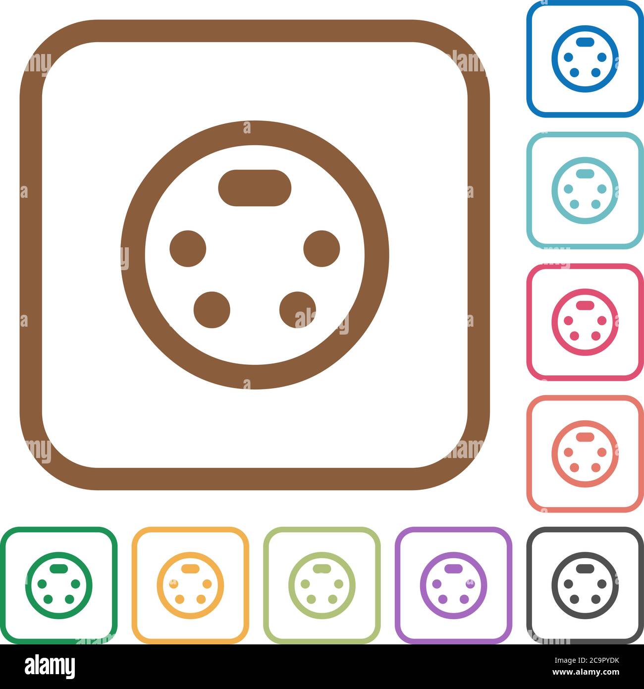 S-video connector simple icons in color rounded square frames on white ...