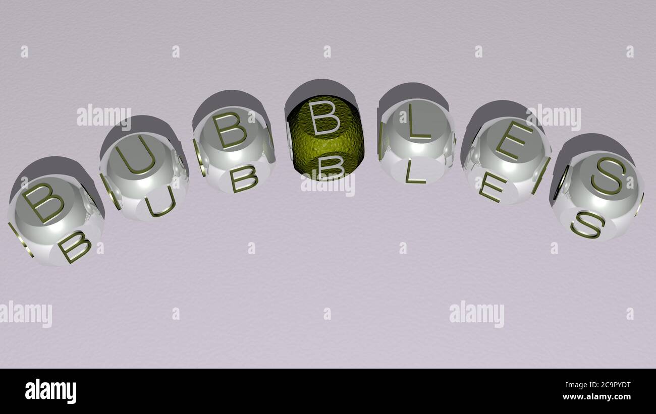 combination of BUBBLES built by cubic letters from the top perspective ...