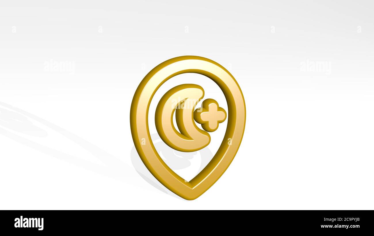 STYLE THREE PIN ISLAM made by 3D illustration of a shiny metallic ...