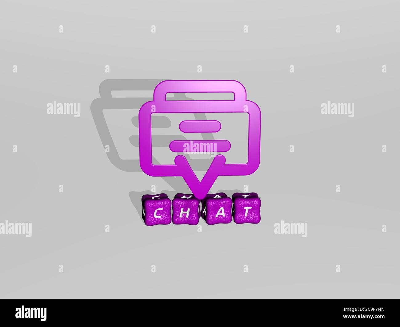 3D illustration of CHAT graphics and text made by metallic dice letters ...