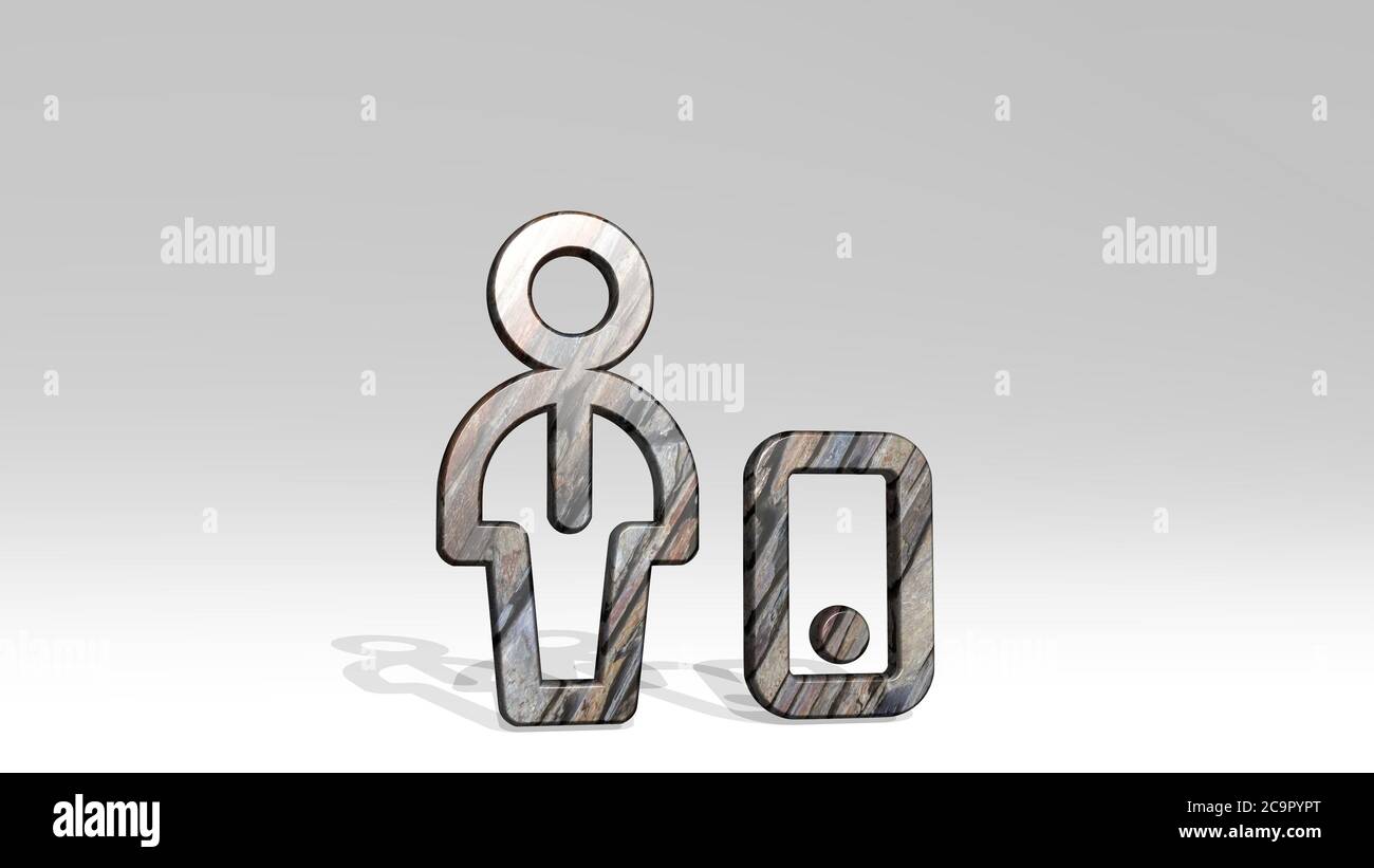 SINGLE MAN ACTIONS MOBILEPHONE casting shadow with two lights. 3D ...