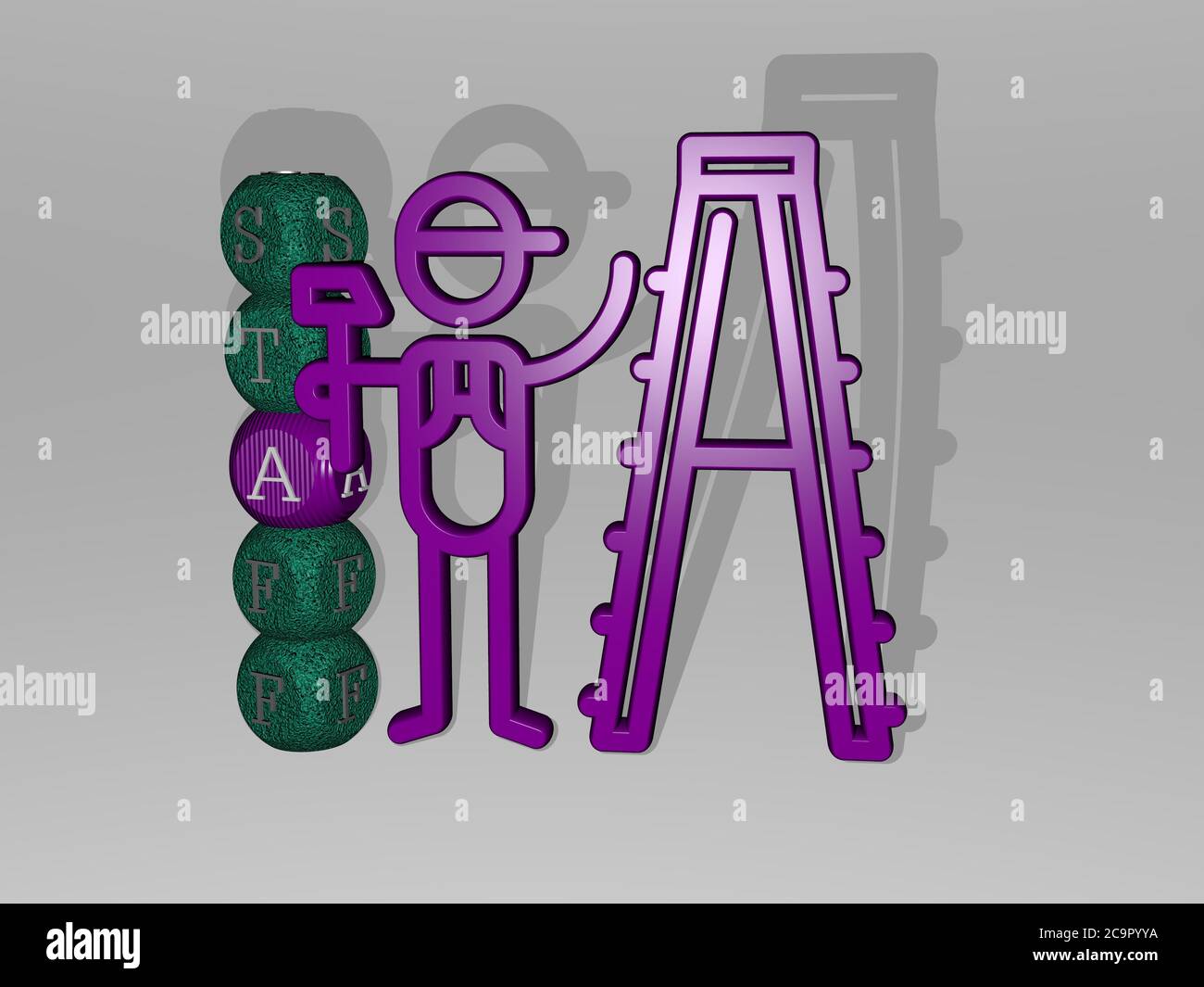 3D representation of staff with icon on the wall and text arranged by ...