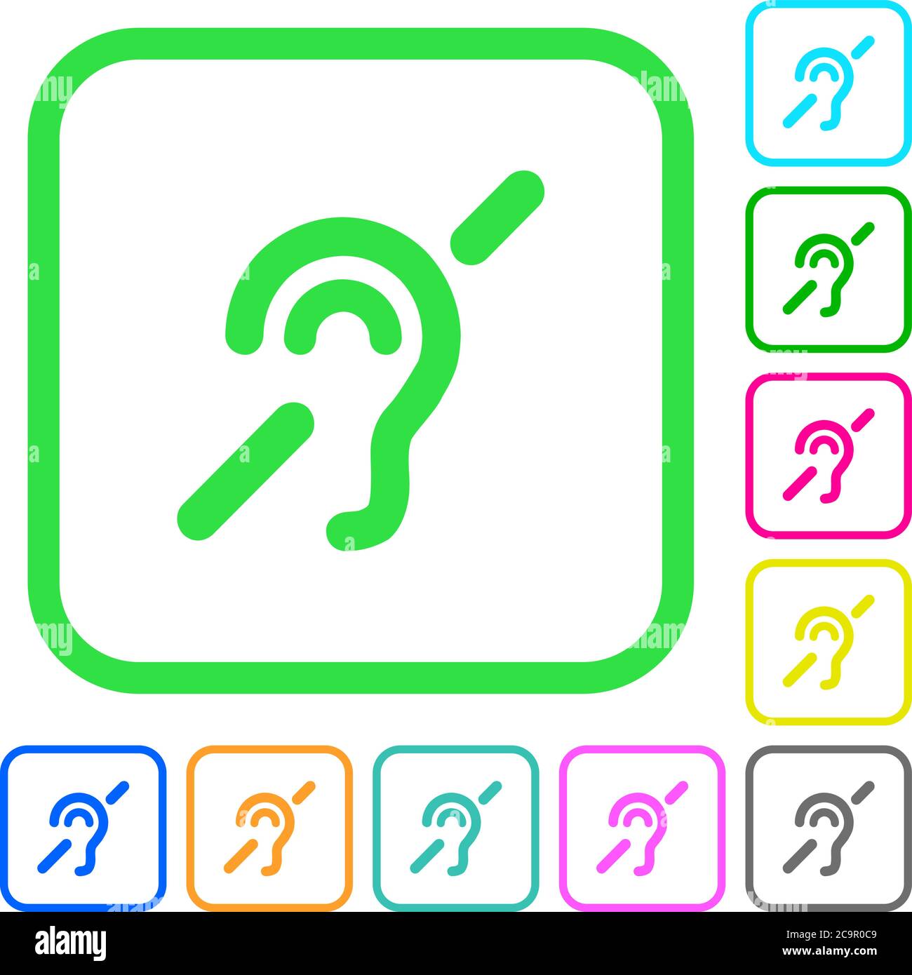 Hearing impaired vivid colored flat icons in curved borders on white ...