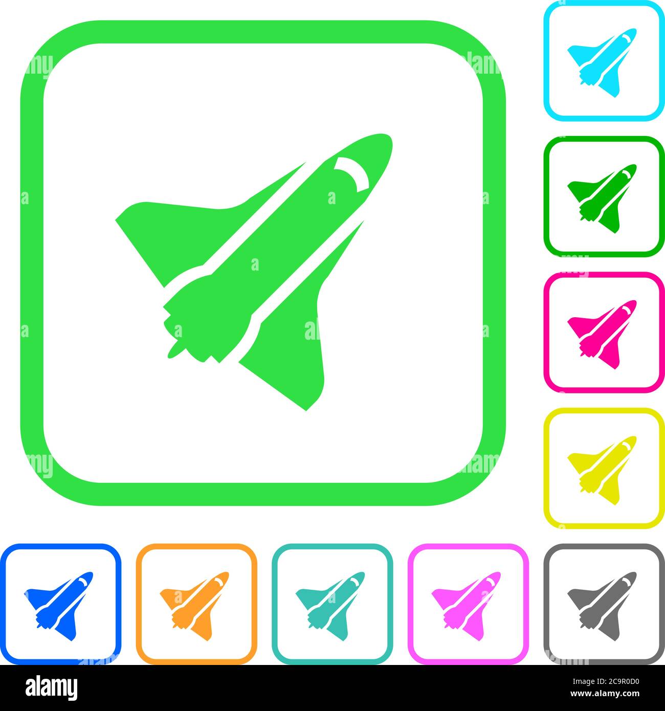 Space shuttle vivid colored flat icons in curved borders on white ...