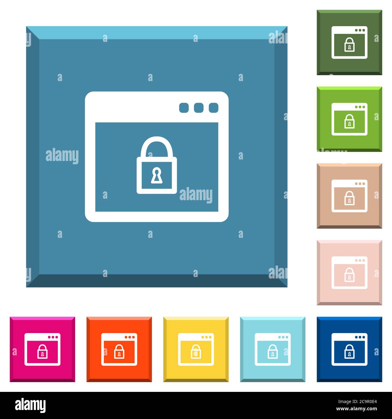 Lock application white icons on edged square buttons in various trendy ...