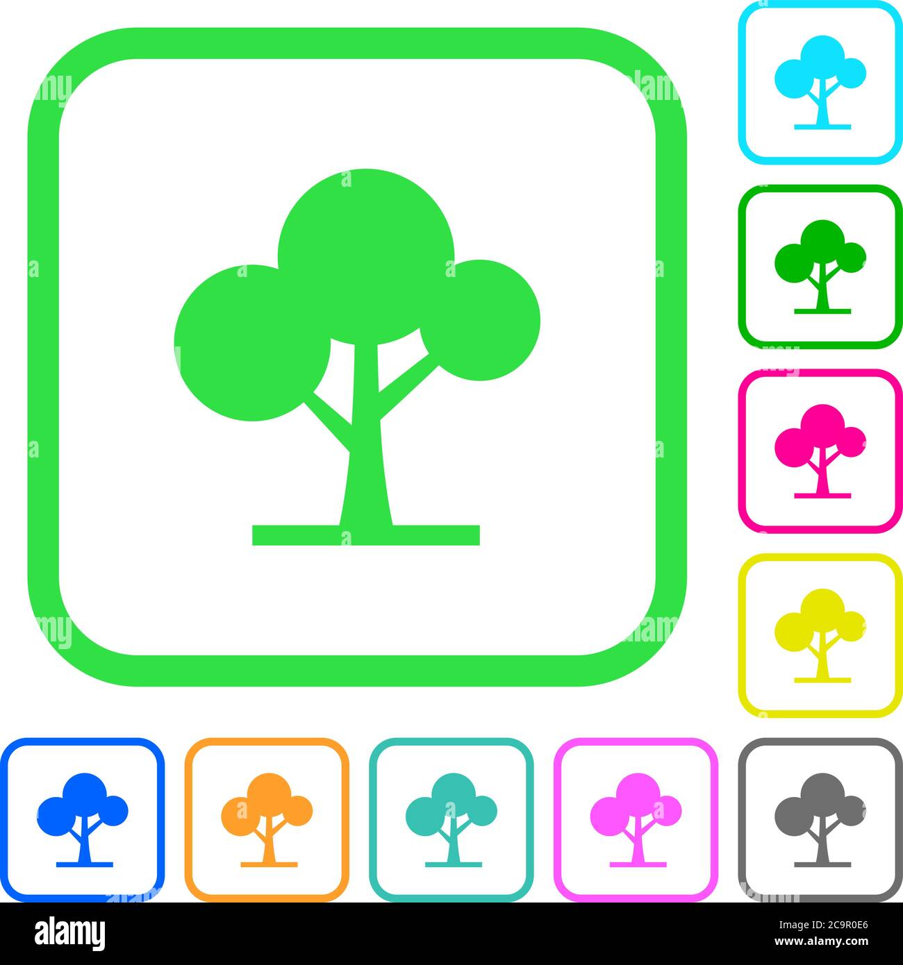 Leafy tree vivid colored flat icons in curved borders on white ...