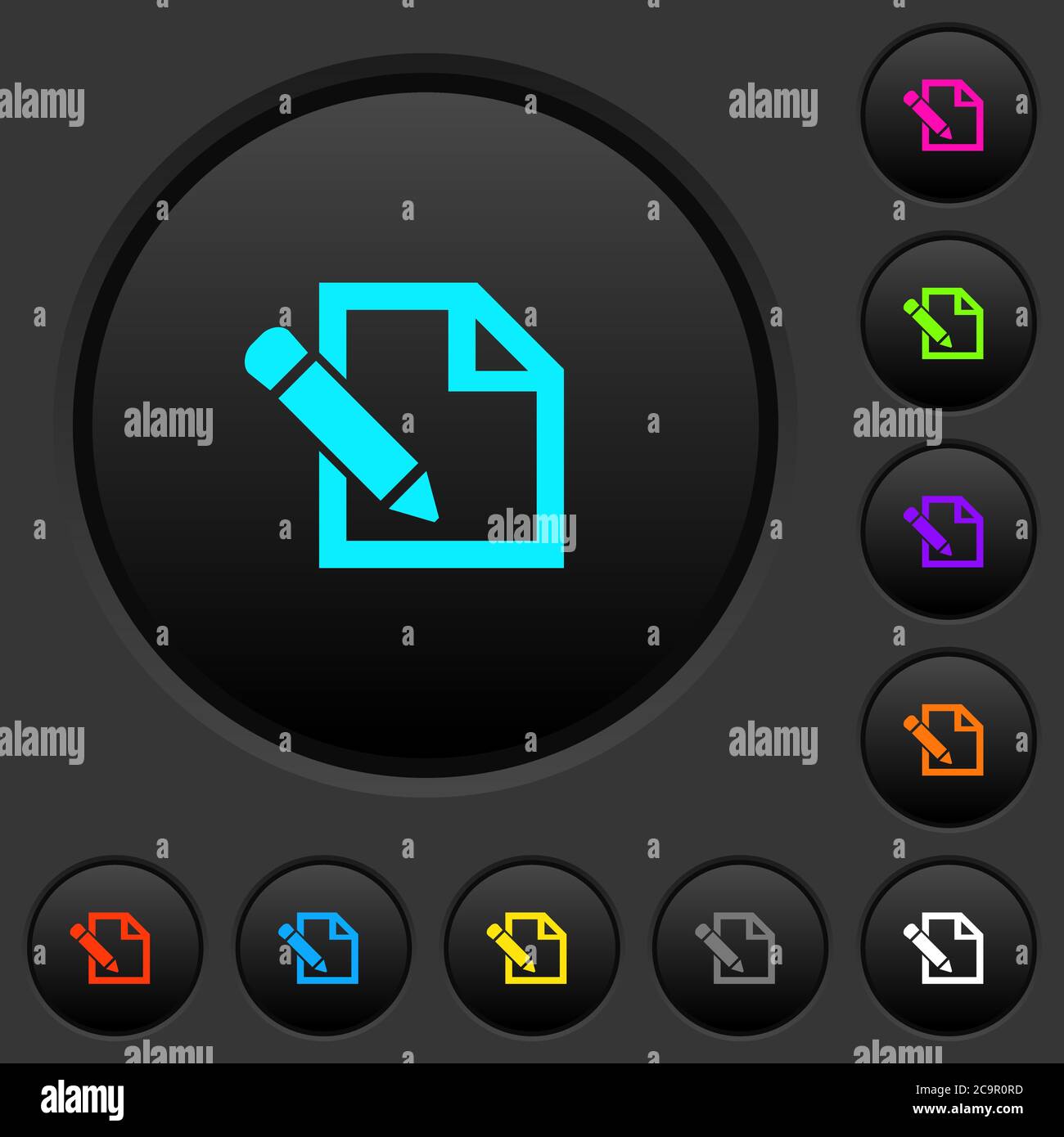 Edit with pencil dark push buttons with vivid color icons on dark grey ...