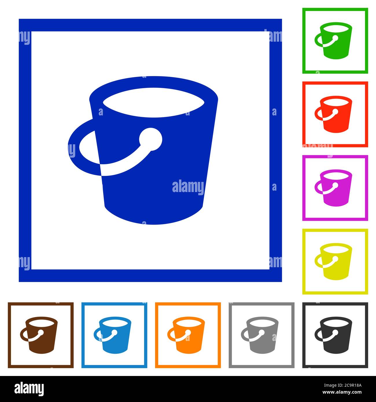 Bucket flat color icons in square frames on white background Stock ...
