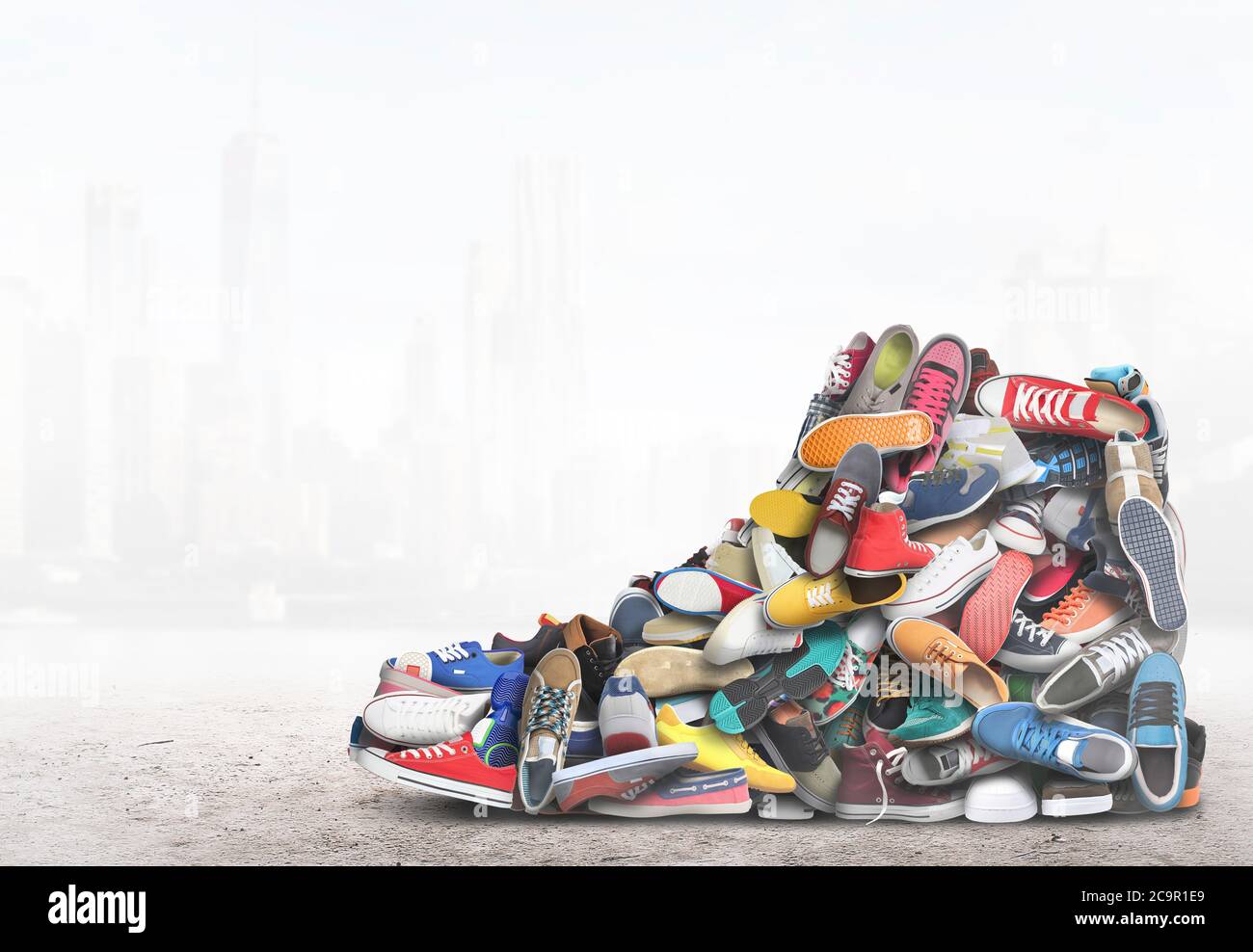 Big sneaker made up of different sneakers Stock Photo - Alamy