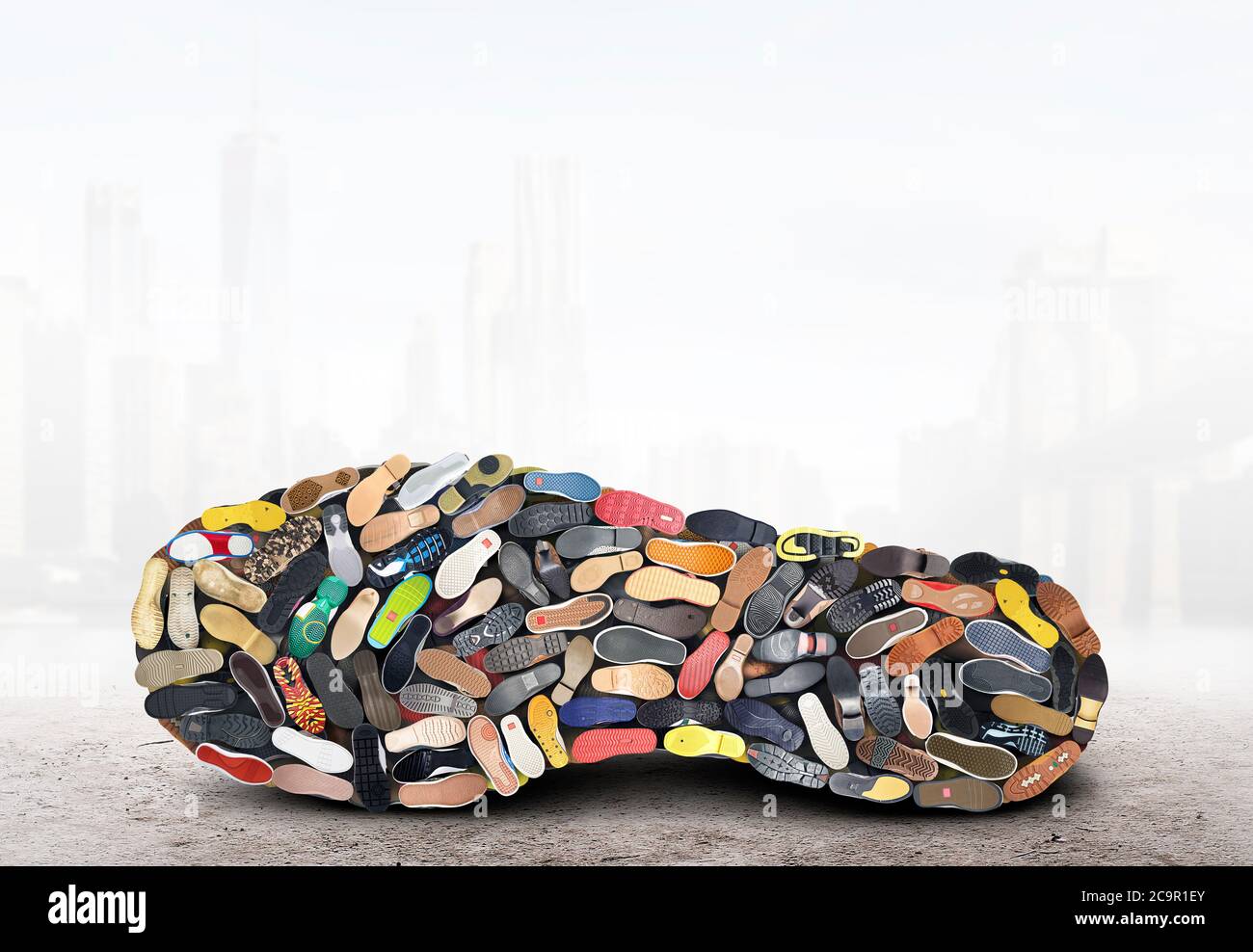 Big sneaker made up of different sneakers Stock Photo - Alamy