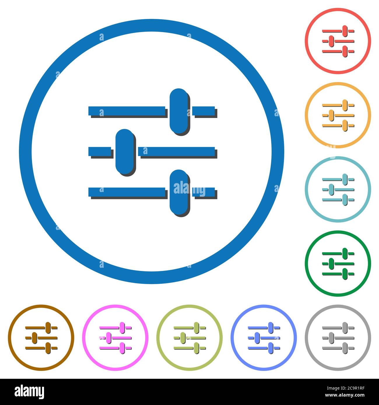 Adjustment flat color vector icons with shadows in round outlines on ...