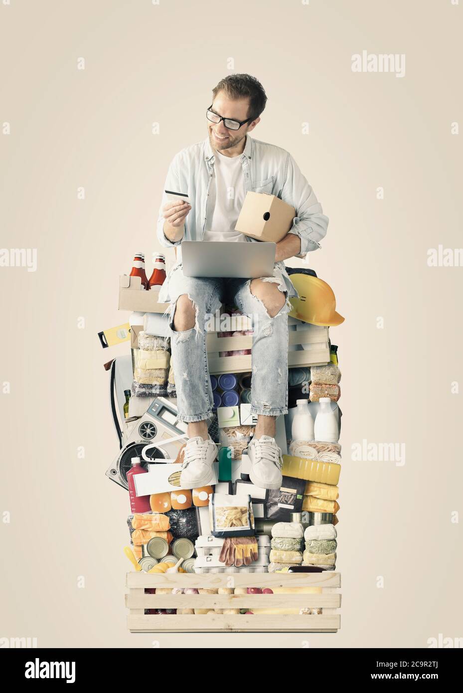Man pile groceries hi-res stock photography and images - Alamy