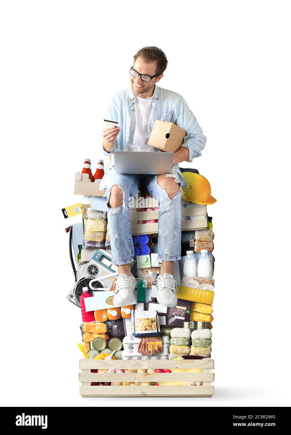 Delivery man with groceries Cut Out Stock Images & Pictures - Alamy
