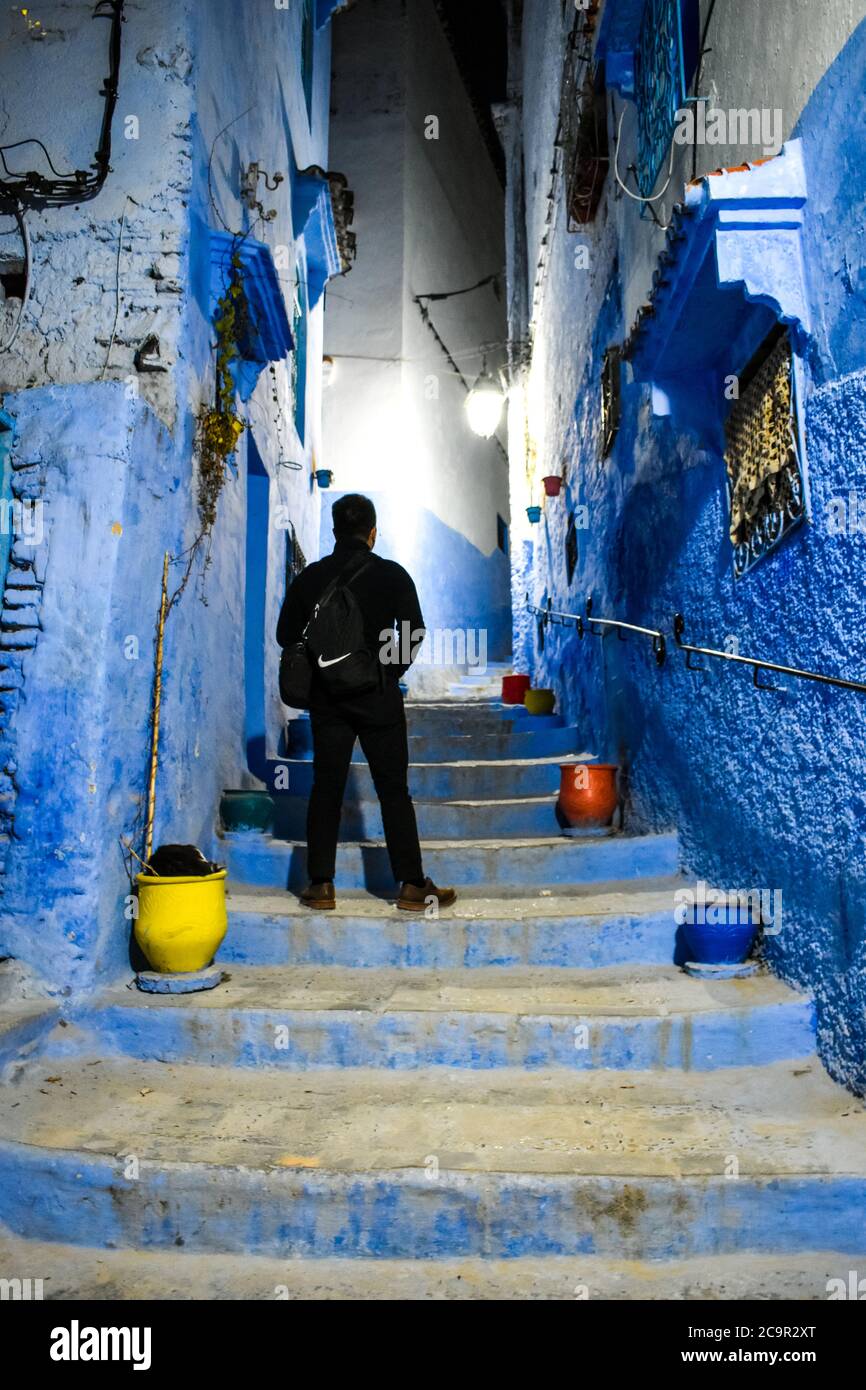 Exploring Chefchaouen at night Stock Photo - Alamy