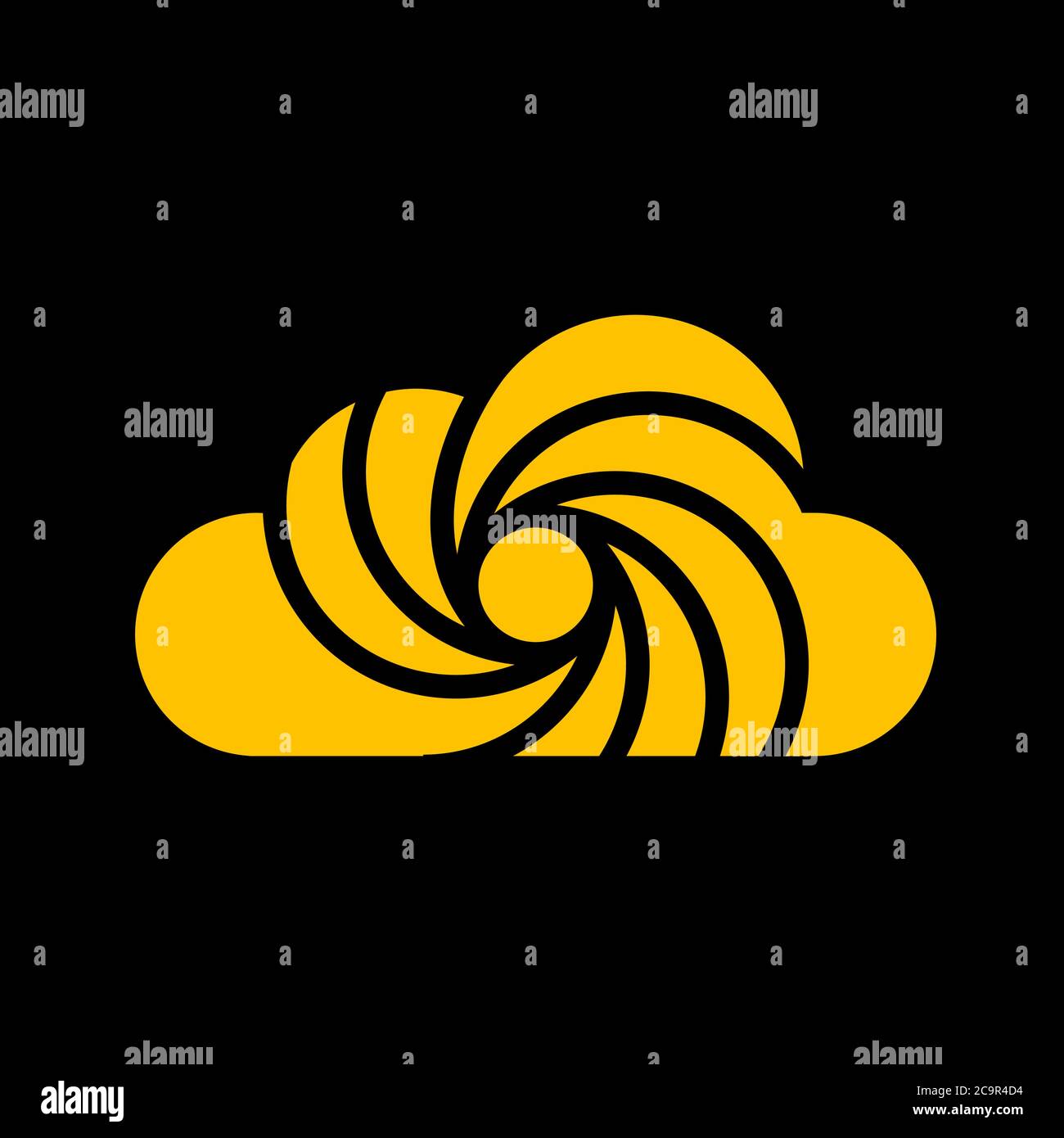 a yellow cloud logo icon with a black line in the middle forming a ...