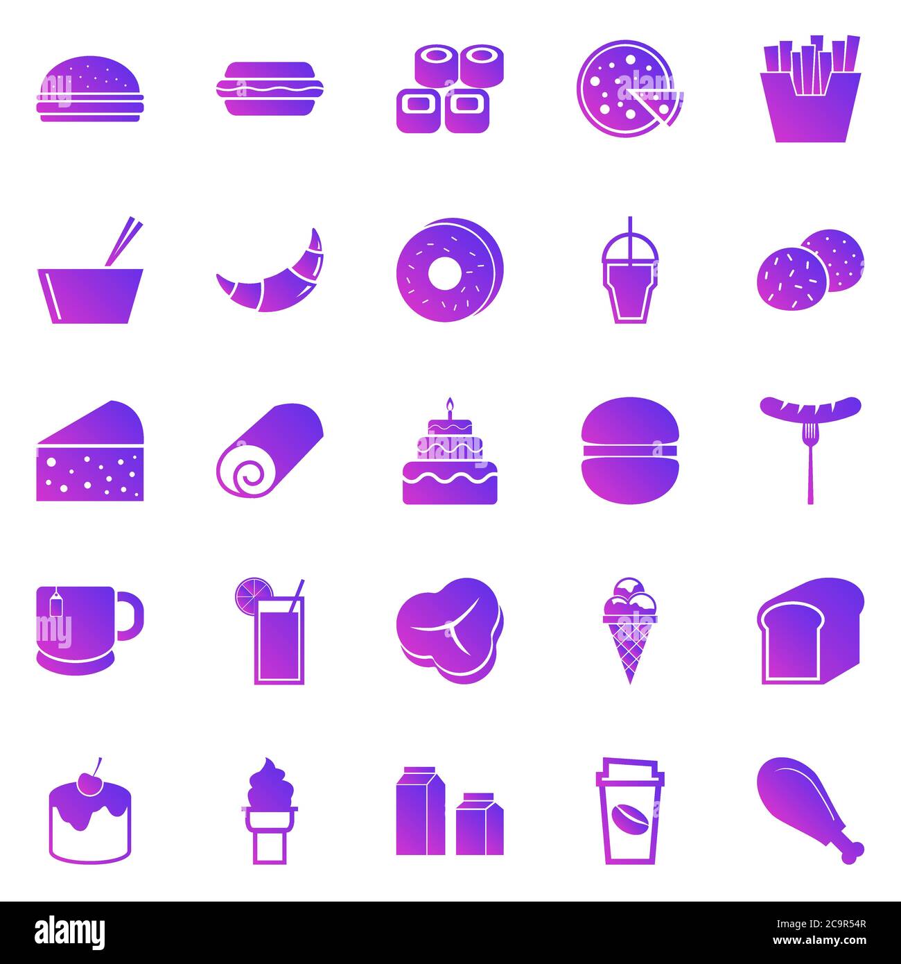 Popular food gradient icons on white background, stock vector Stock ...