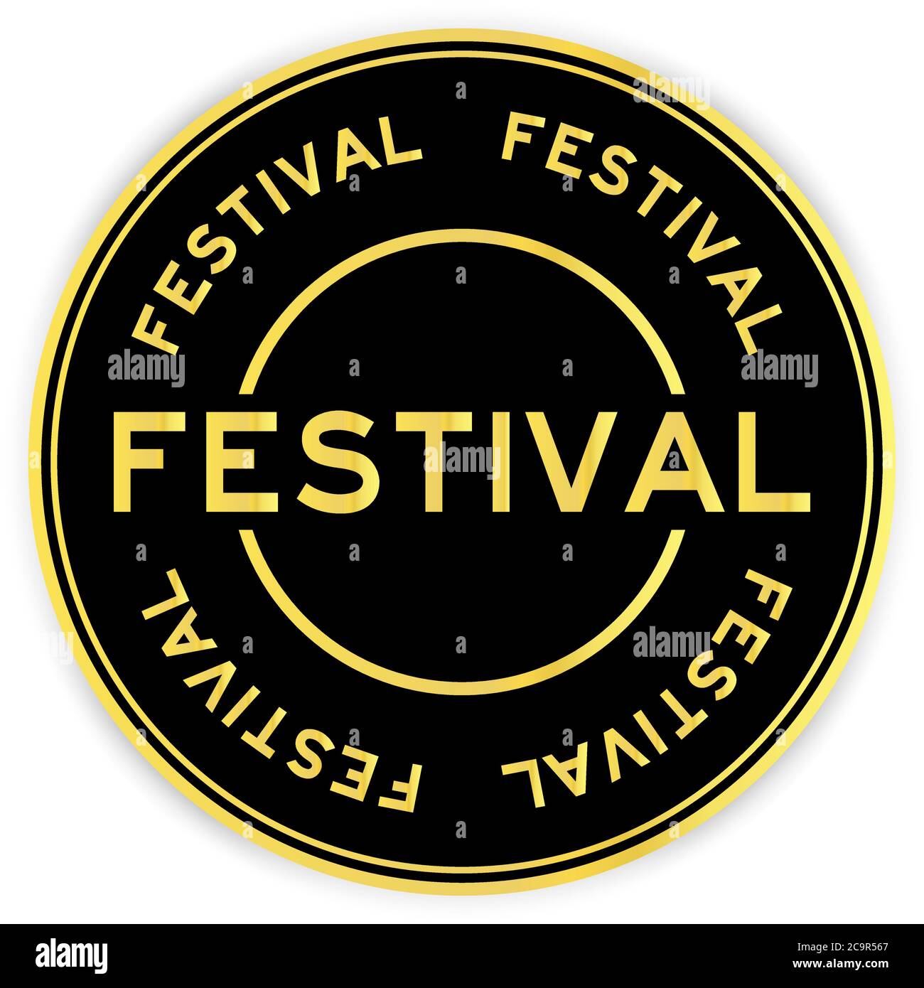 Black and gold color round sticker with word festival on white ...