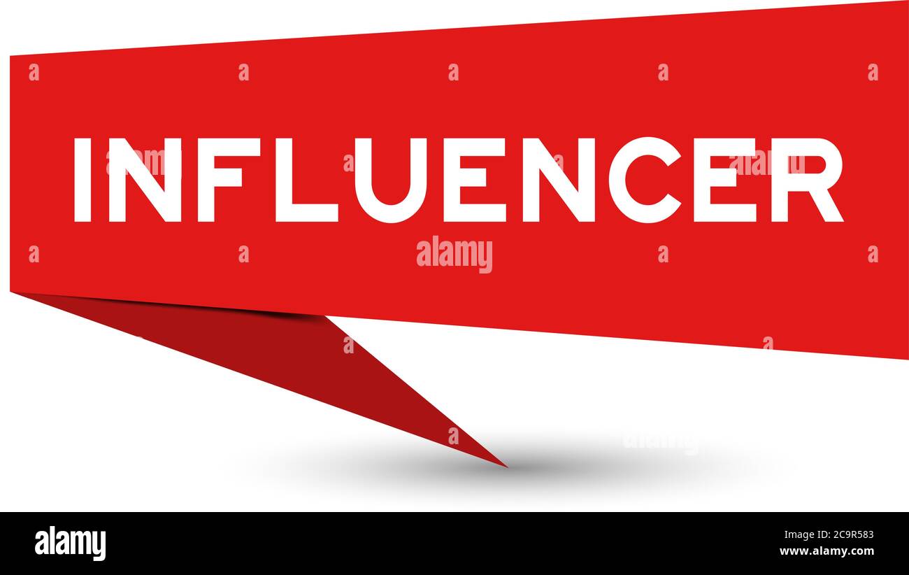Red color paper speech banner with word oinfluenceer n white background ...