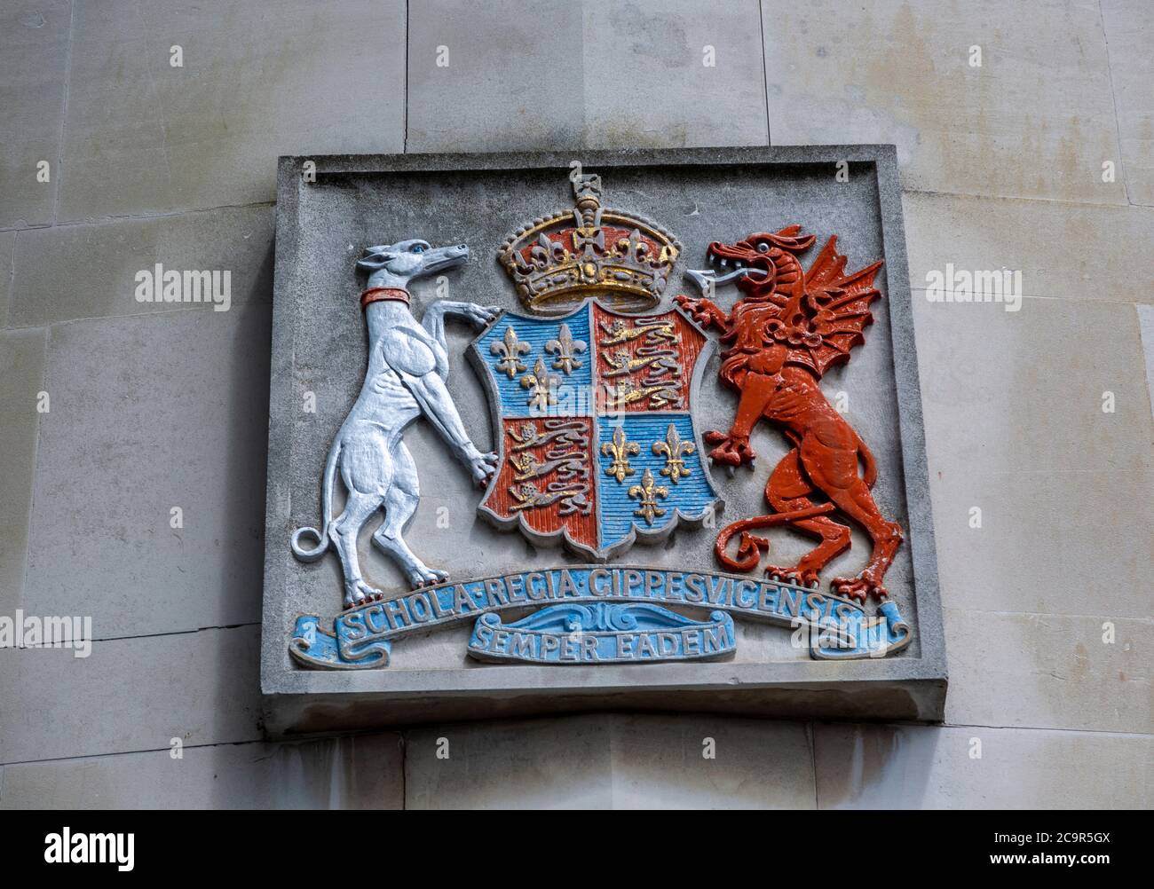 Coat of Arms and Latin motto inscription of Ipswich Boys School ...
