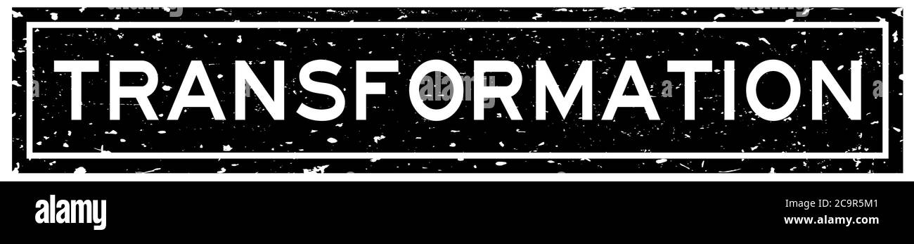 Grunge black transformation word square rubber seal stamp on white ...