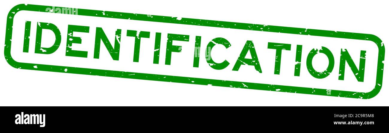 Grunge green identification word square rubber seal stamp on white ...