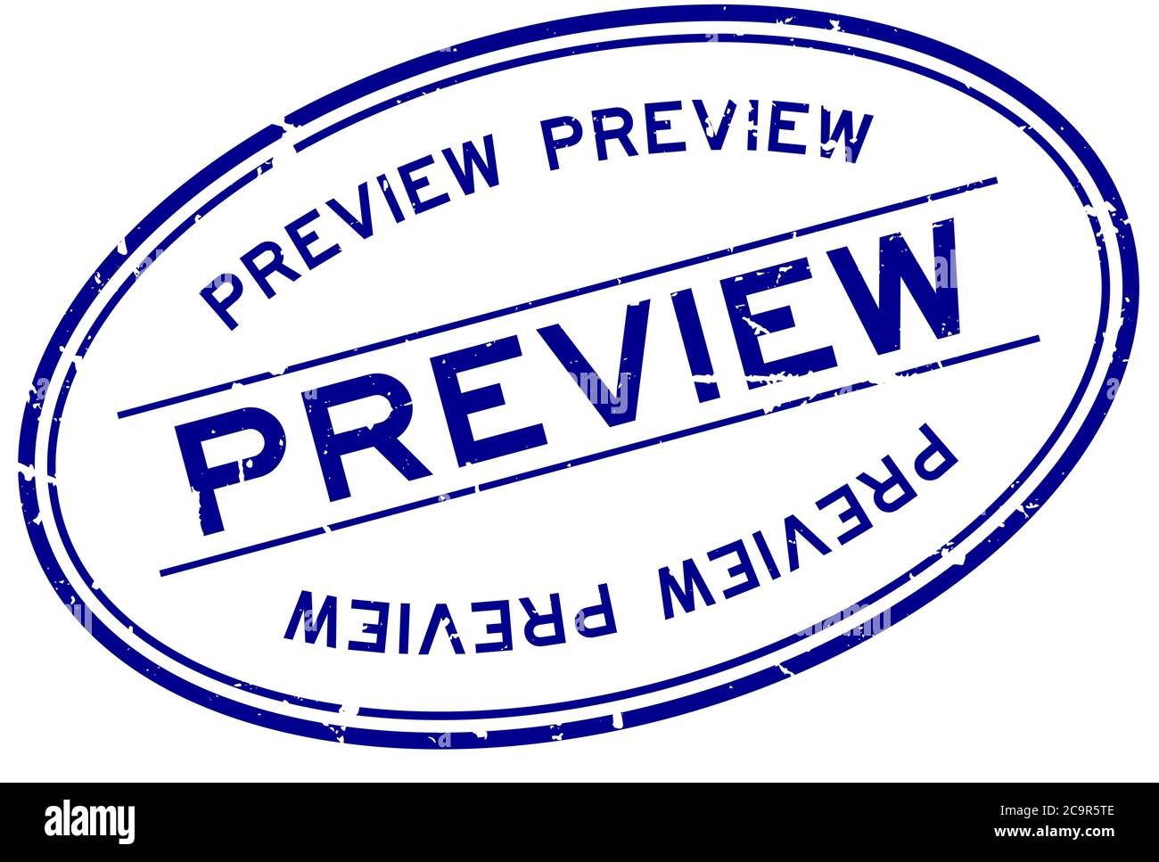 Grunge blue preview word oval rubber seal stamp on white background ...