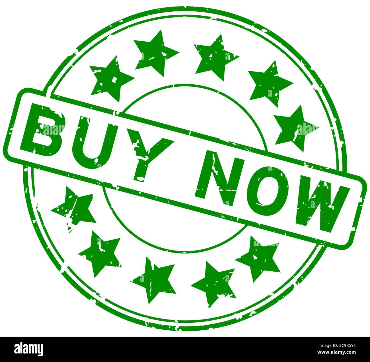 Grunge green buy now word round rubber seal stamp on white background ...