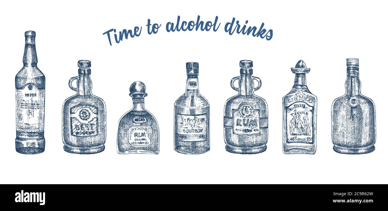 Alcohol Bottles In Hand Drawn Style Graphics Creative Beer Bottle