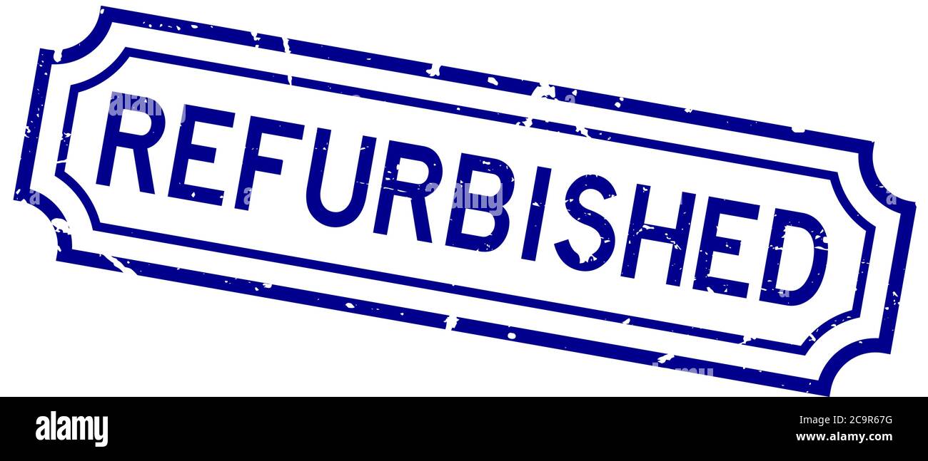 Grunge blue refurbished word rubber seal stamp on white background ...