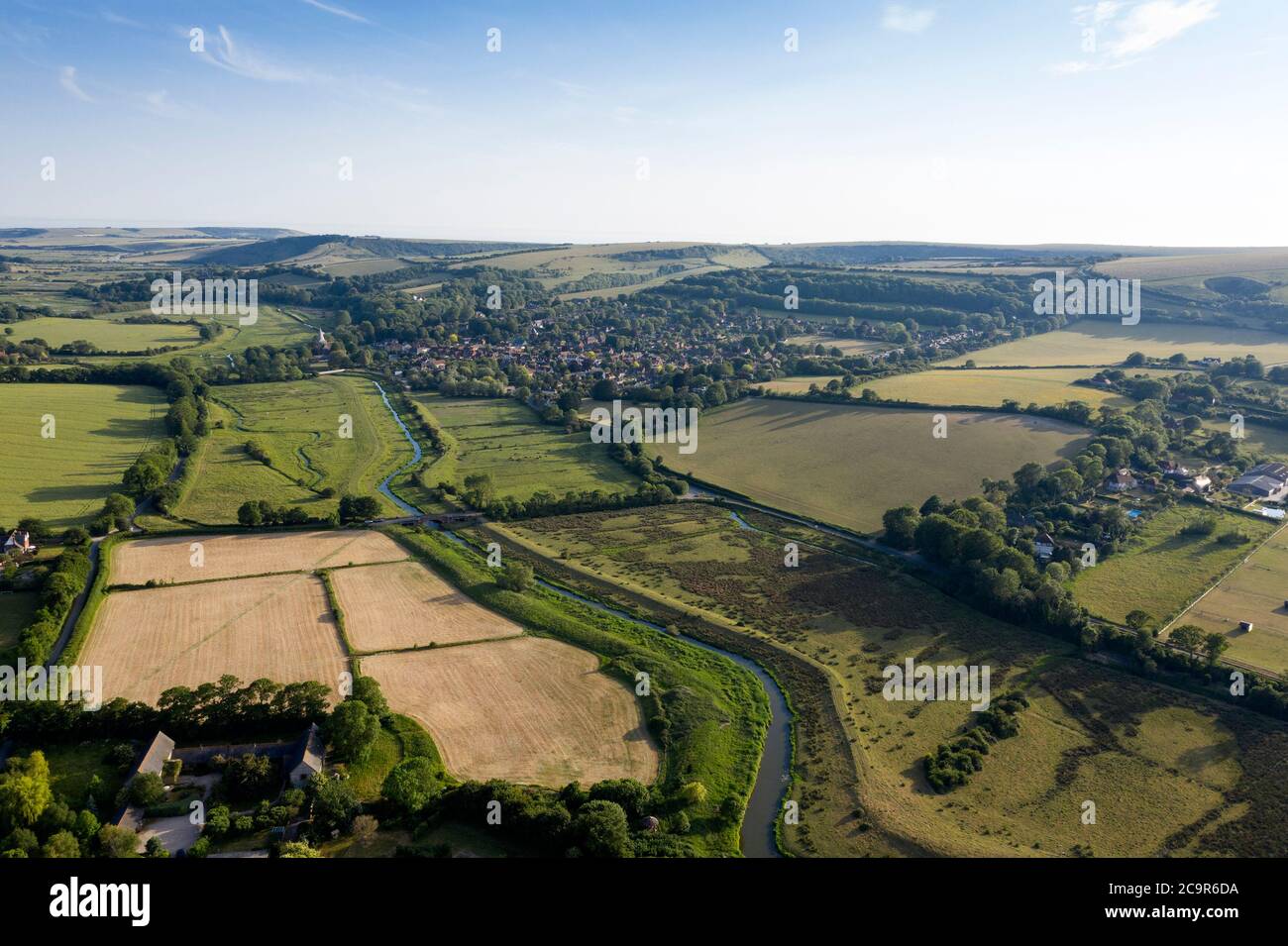 Stunning drone landscape image over lush green Summer English ...